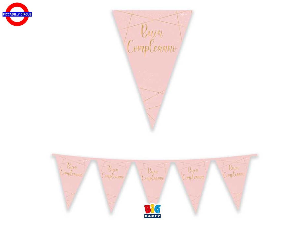 BUON COMPLEANNO FESTONE BANDIERINE 3 MT ROSA - FESTONI - Piccadilly Circus